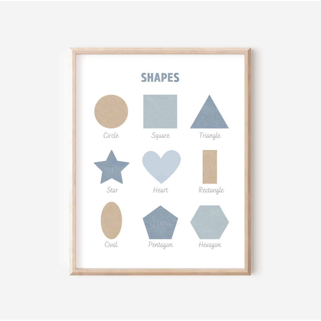 Shapes Print, Boy Playroom Wall Art, Watercolour Shapes, Blue Nursery ...