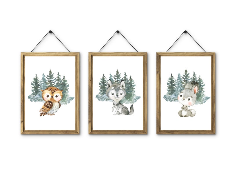 Woodland Animal Prints, Forest Animal Nursery Decor, Kids Room Art ...
