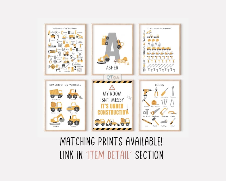 Construction Prints, ABC Alphabet Numbers, Toddler Playroom Decor ...