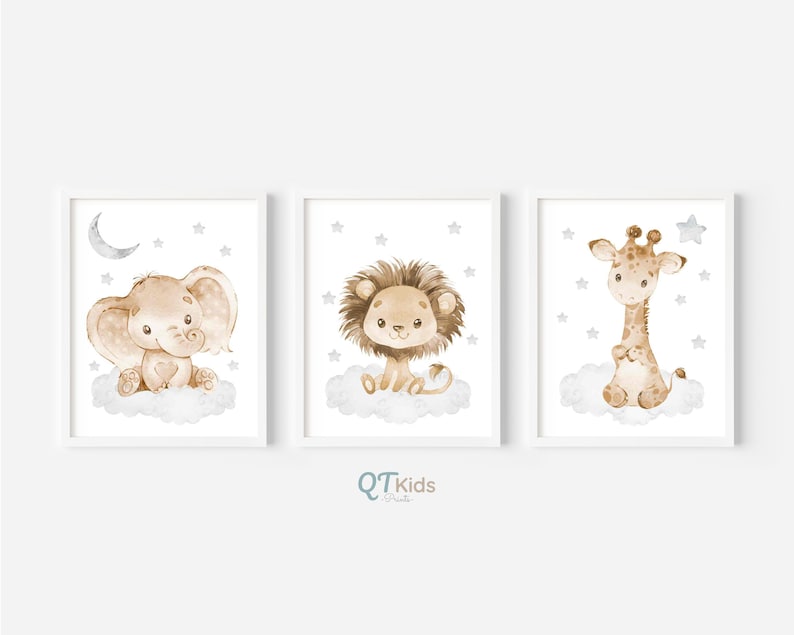 Gender Neutral Animal Nursery Prints, Elephant Lion Giraffe Safari ...