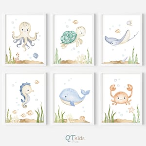 Under the Sea Nursery Prints, Nautical Ocean Animal Posters, Boy ...