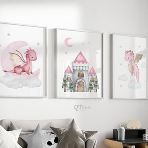 Pink Dragon Nursery Prints, Girl Nursery Prints, Girl Room Printable ...