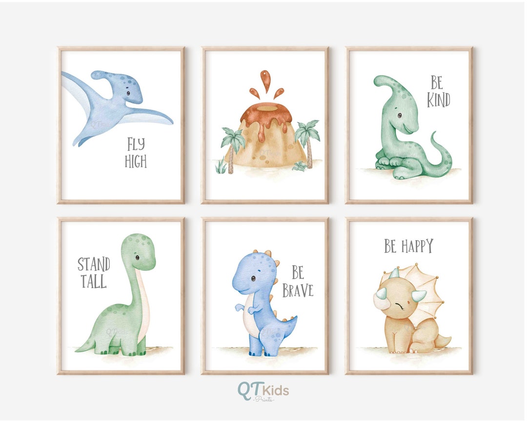 Dinosaur Nursery Prints, Pastel Dinos Wall Art, Boy Playroom Wall Art ...