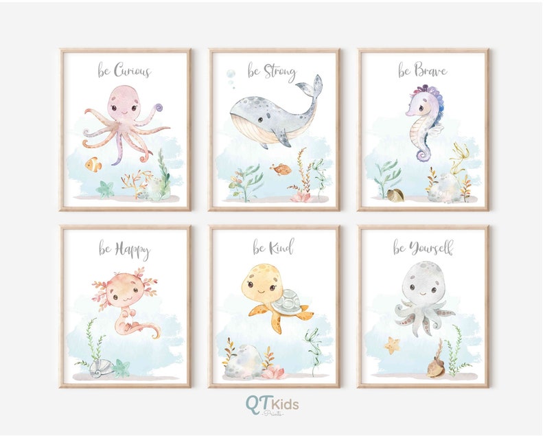 Sea Animal Nursery Prints, Ocean Animal Printable Wall Art, Ocean ...