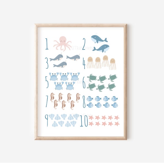 Sea Animals Numbers Print Under the Sea Nursery Decor Ocean - Etsy