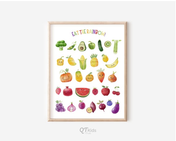 Fruits Vegetables Poster Eat the Rainbow Print Kids Playroom - Etsy