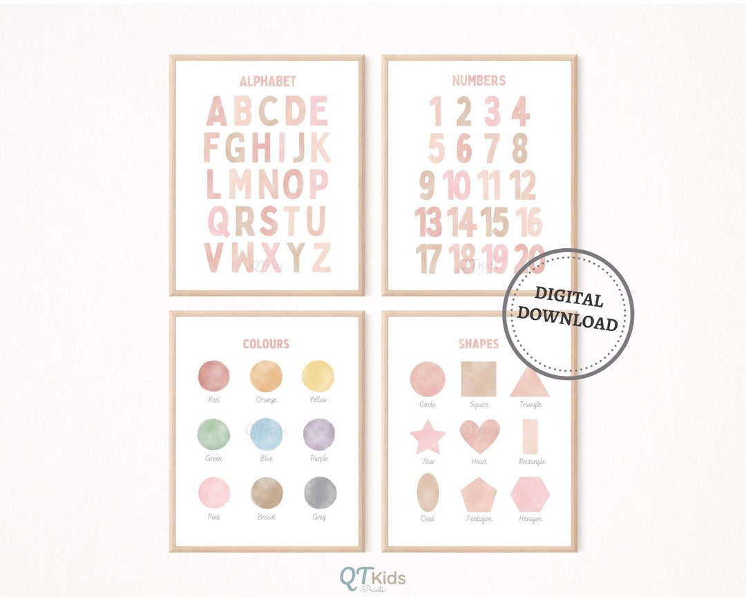 Educational Prints, Alphabet Numbers Shapes Colours, Girl Playroom ...