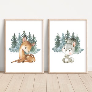 Woodland Animal Prints, Forest Animal Nursery Decor, Kids Room Art ...