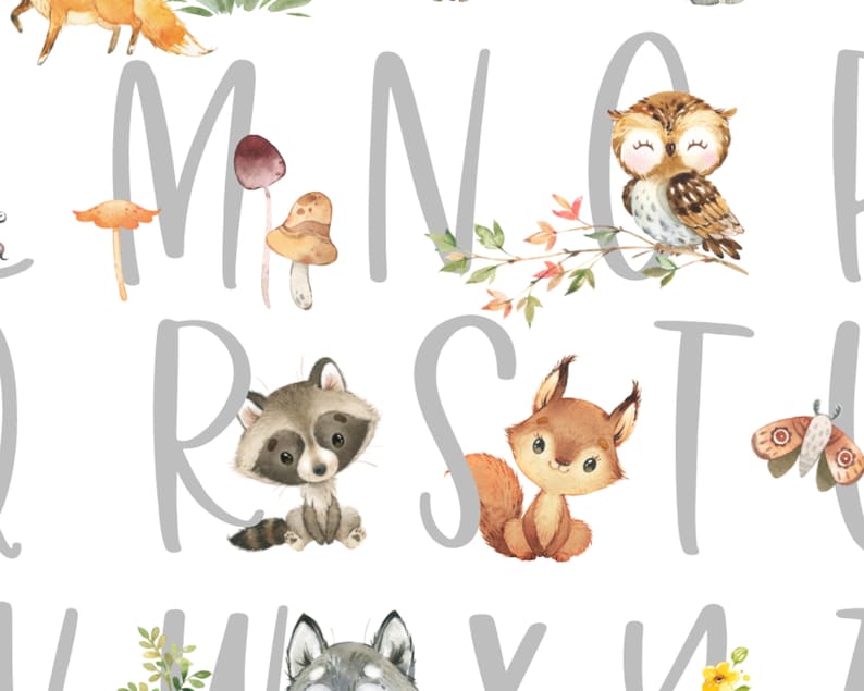 Woodland Alphabet Number Posters, Woodland Nursery Prints, Animal ...