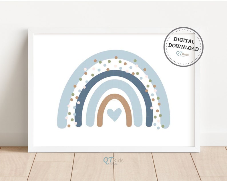 Rainbow Nursery Print, Boy Room Printable Wall Art, Blue Rainbow Print ...