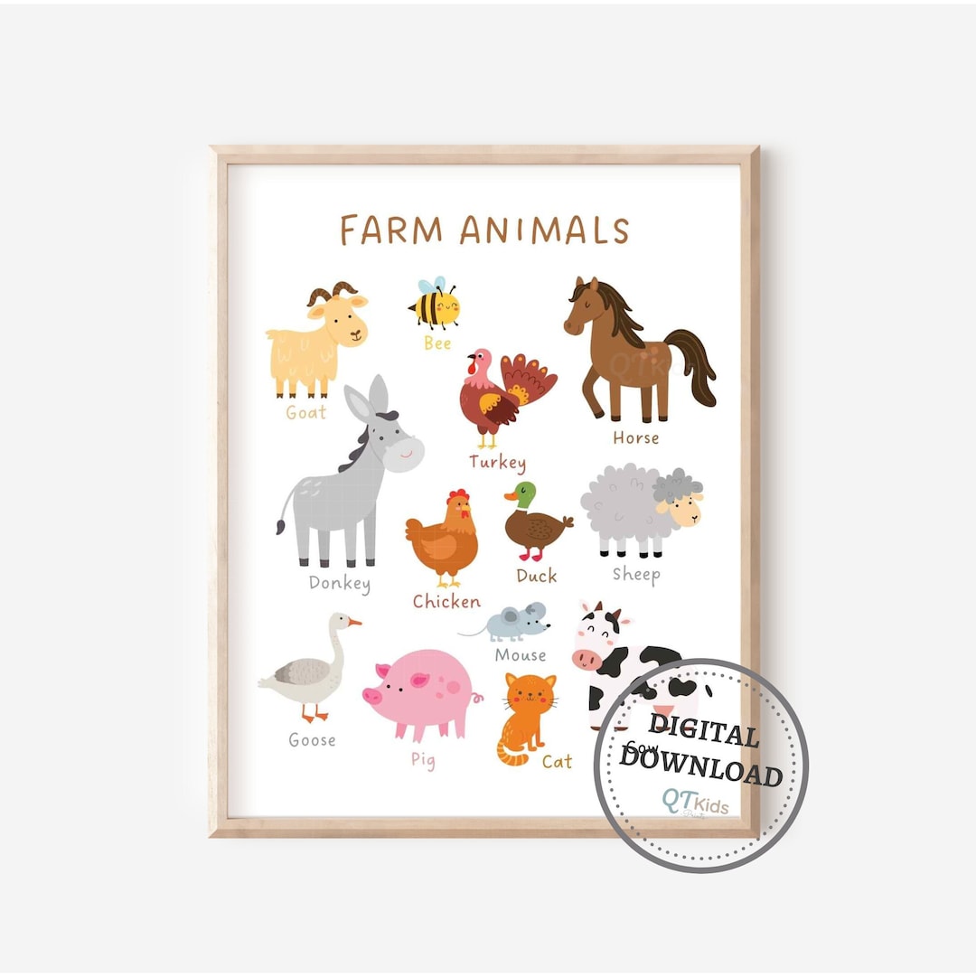 Farm Animal Kids Educational Prints, Classroom Posters, Home School ...