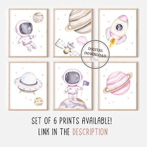 Pink Outer Space Nursery Prints, Girl Room Printable Wall Art, Playroom ...