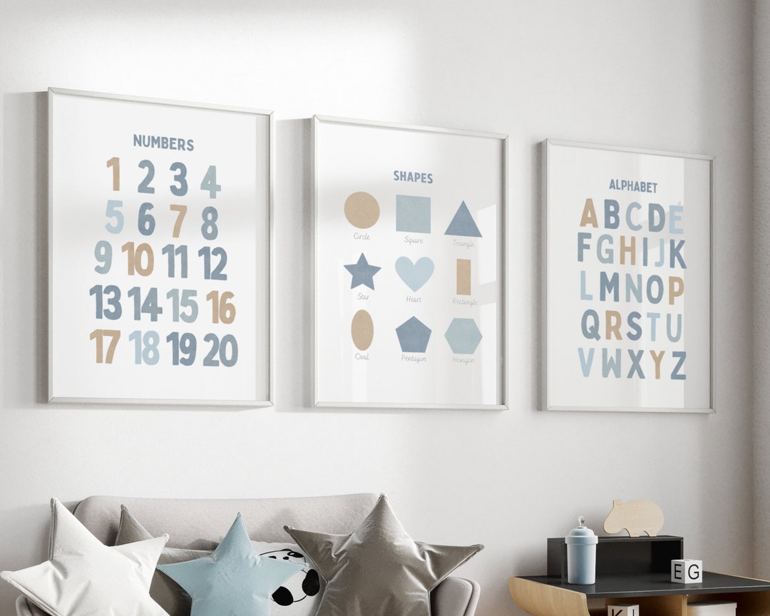 Alphabet Numbers Prints Boy Playroom Wall Art Watercolour - Etsy