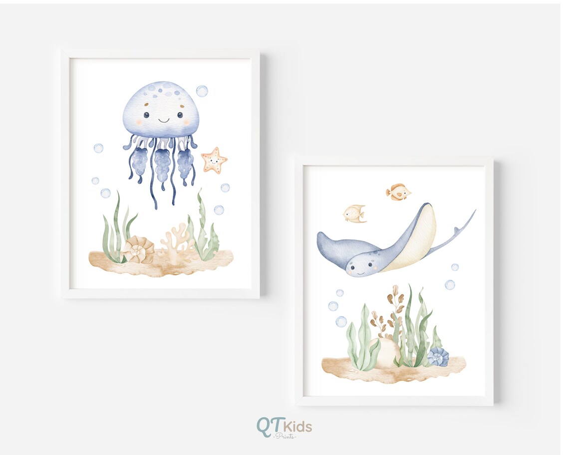 Sea Animals Nursery Prints Ocean Animal Kids Room Wall Art - Etsy