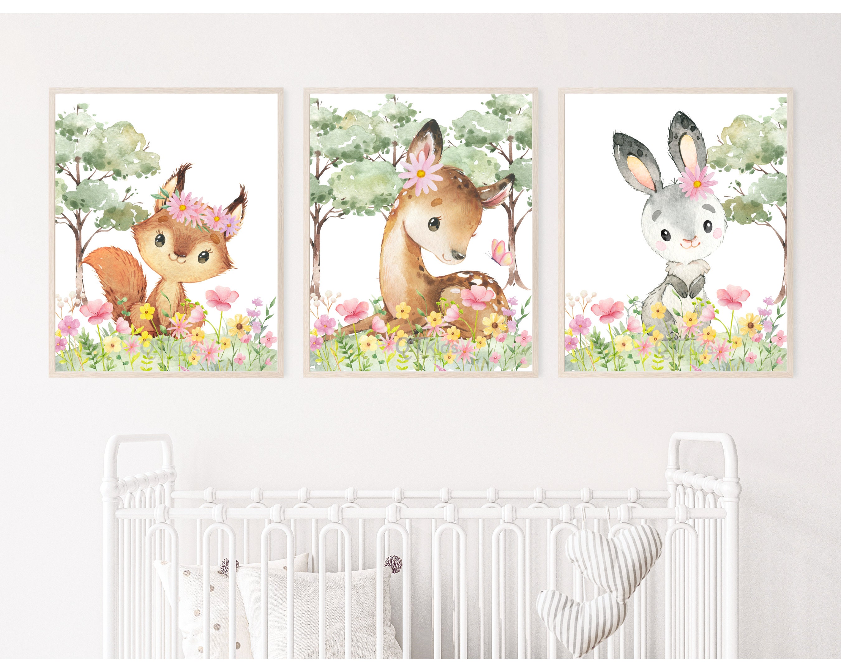 Woodland Animal Prints, Girl Nursery Room Prints, Pink Yellow ...