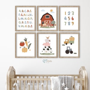 Farm Prints Kids Room Nursery, Alphabet ABC Numbers Posters, Farm Kids ...