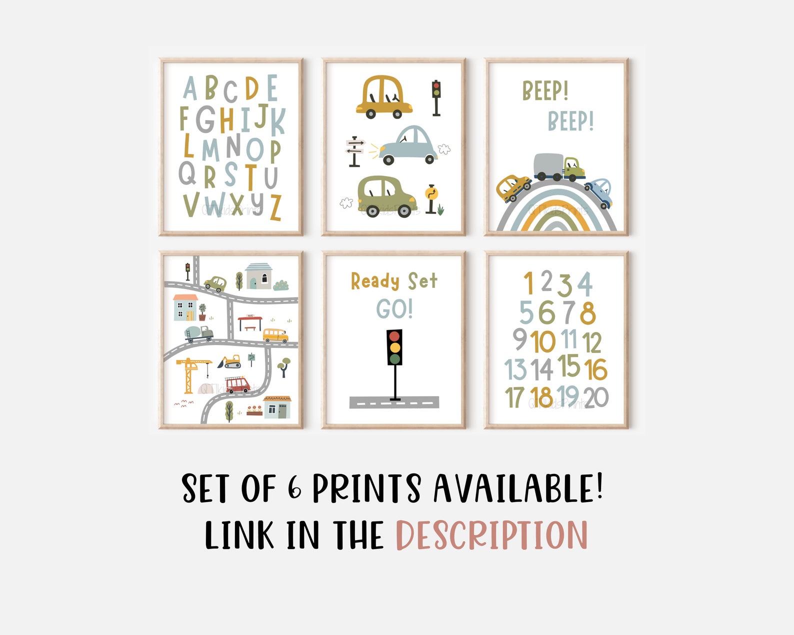 Alphabet Numbers Prints Set of 3, Boy Room Printable Wall Art, Toddler ...