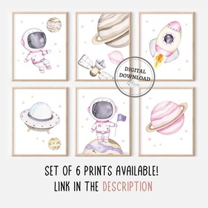 Pink Space Rocket Print, Outer Space Printable Wall Art, Girl Playroom ...