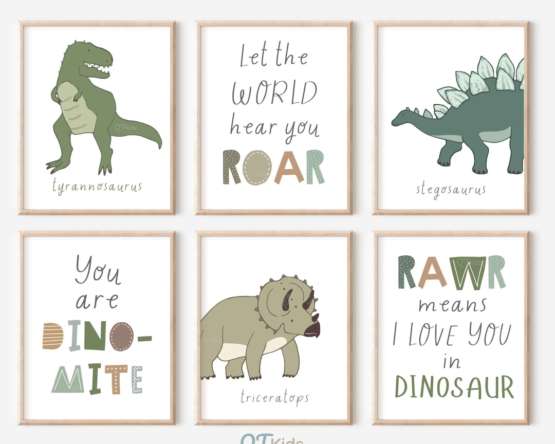 Dinosaur Kids Room Prints, Set of 6 Dino Posters, Boy Room Printable ...
