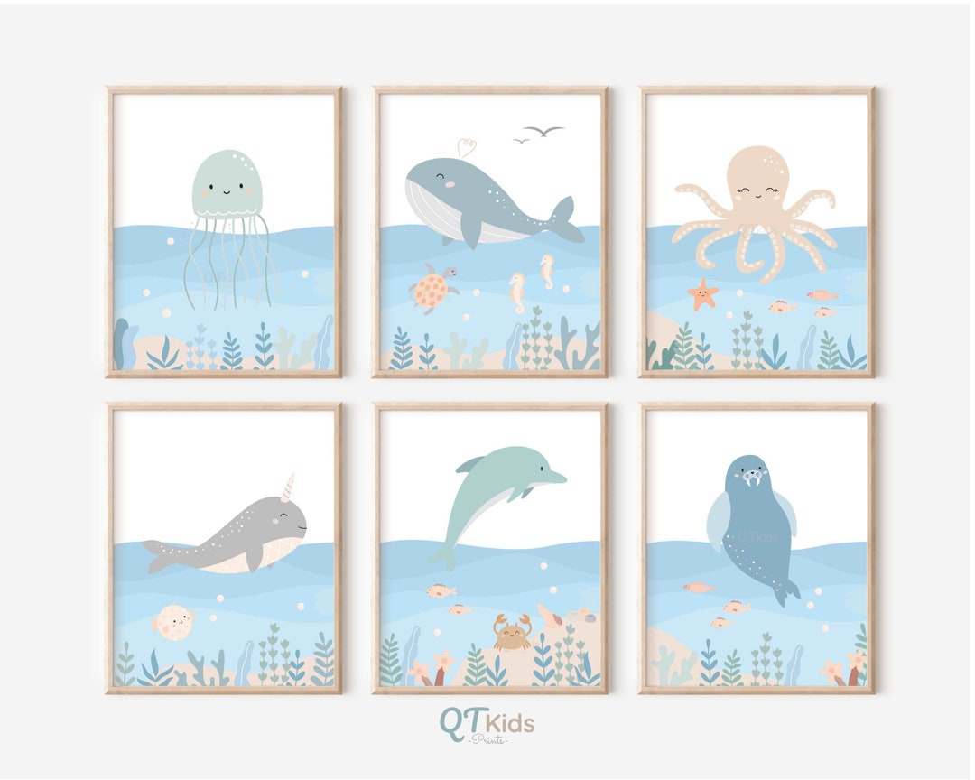 Sea Animal Nursery Prints, Under the Sea Nursery Wall Art, Ocean Themed ...