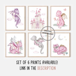 Pink Dragon Nursery Prints, Girl Nursery Prints, Girl Room Printable ...
