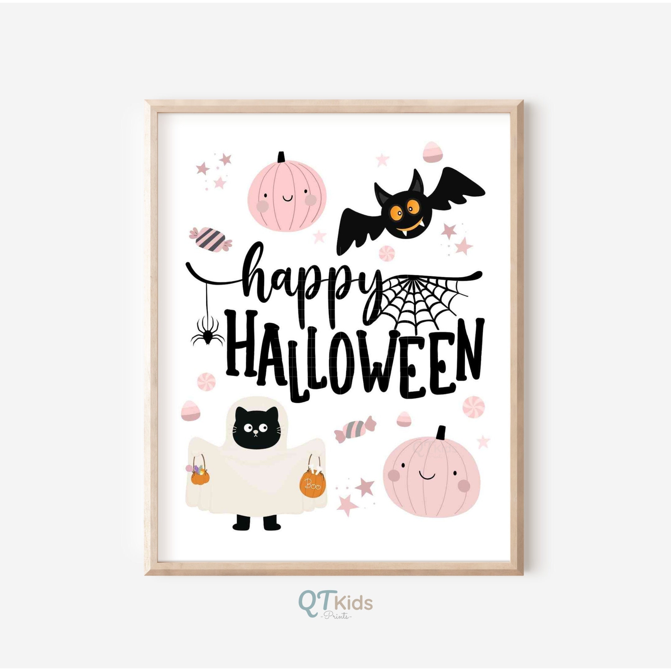 Pink Halloween Print Set of 6, Girl Room Halloween Decor, Ghost Black ...