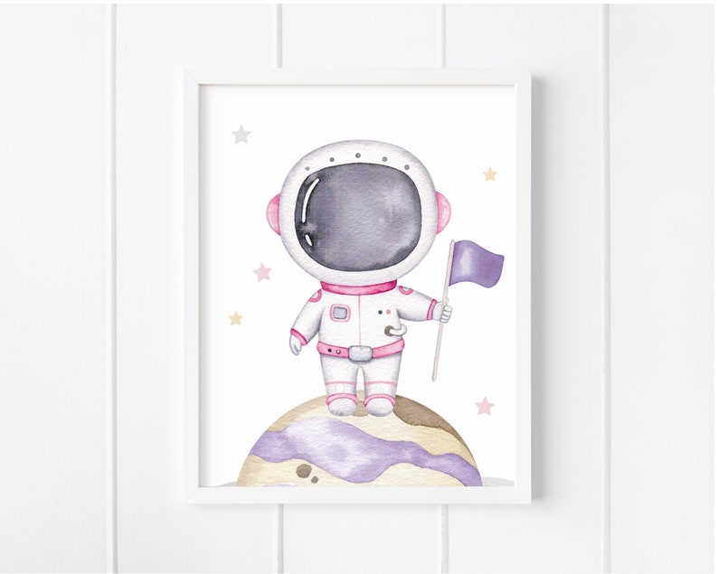 Space Nursery Prints, Girl Room Printable Wall Art, Pink Space Playroom ...