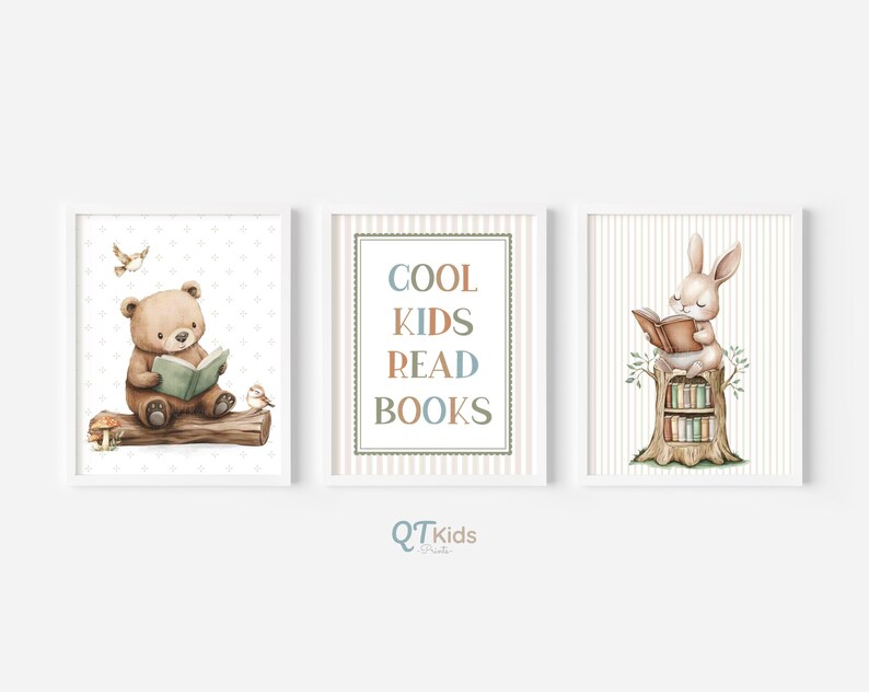Reading Animals Nursery Prints, Cool Kids Read Books, Book Nook Wall ...