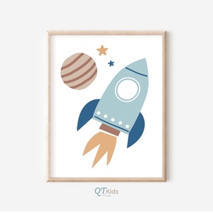 Space Rocket Print, Boy Room Printable Wall Art, Space Rocket Planet ...