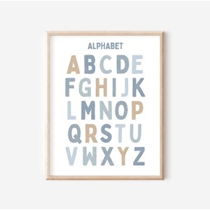 Alphabet Numbers Prints, Boy Playroom Wall Art, Watercolour ABC Shapes ...