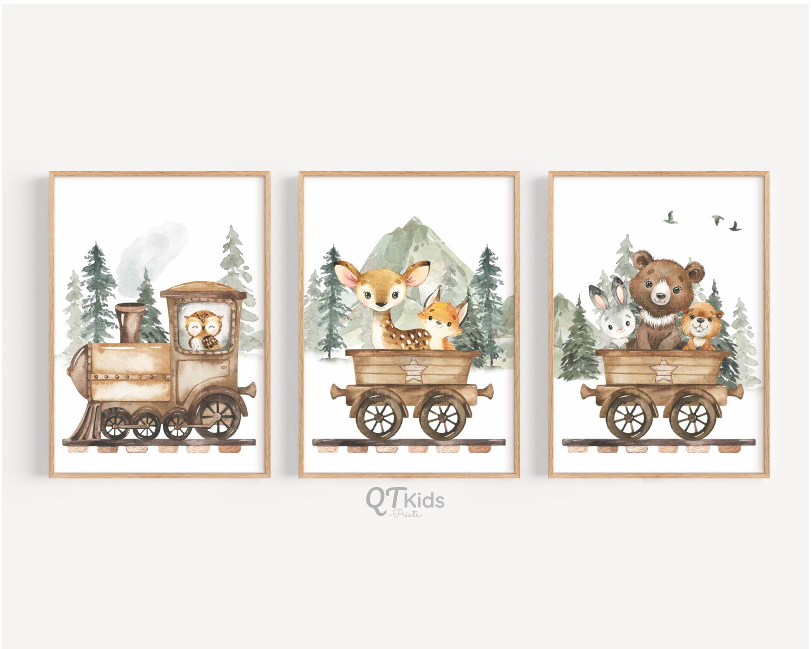 Woodland Nursery Prints, Blue Train Animal Wall Art, Boy Nursery Decor ...