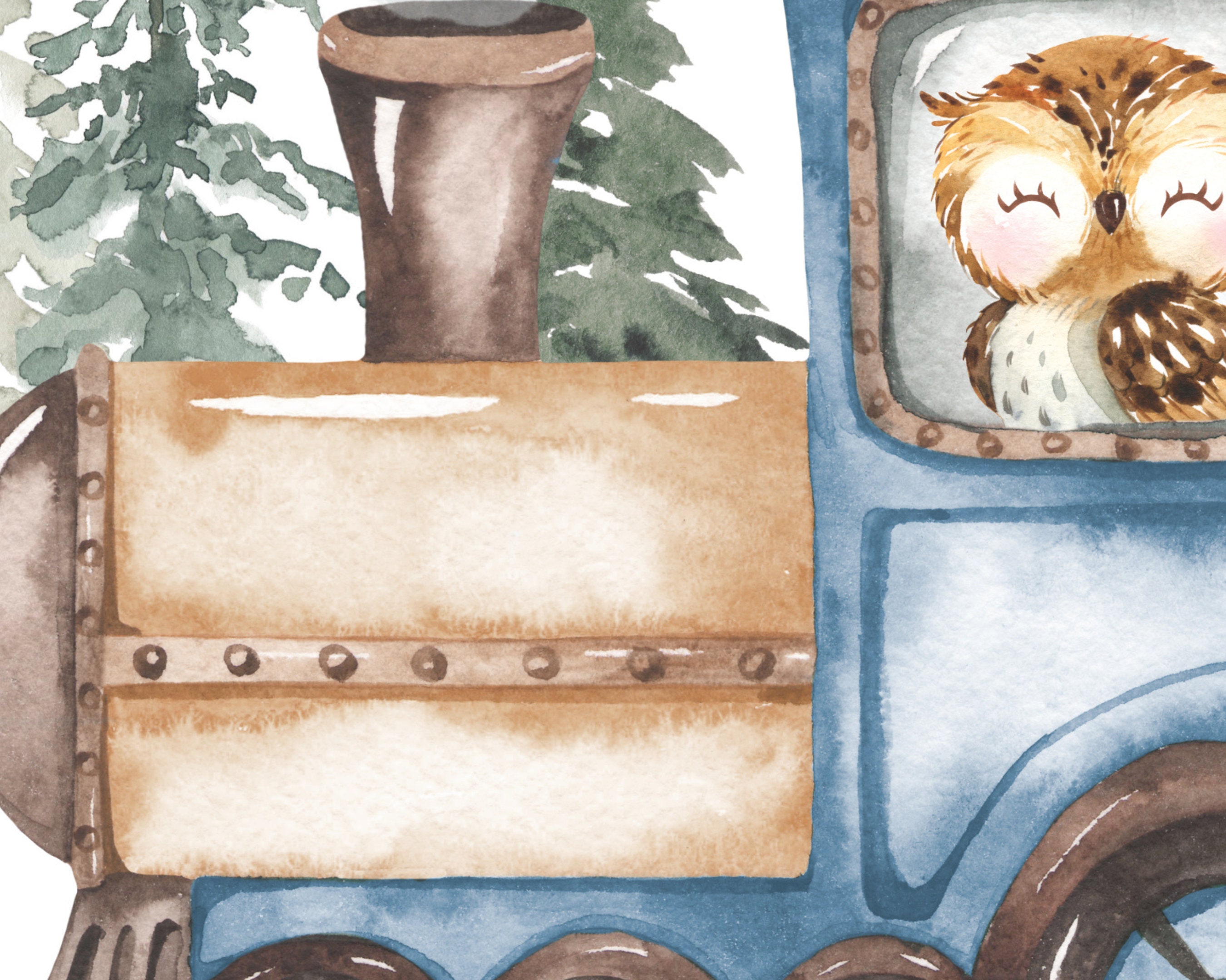 Woodland Nursery Prints, Blue Train Animal Wall Art, Boy Nursery Decor ...