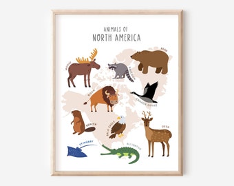 Animal World Map Printable Kids Learning Poster Classroom - Etsy Canada