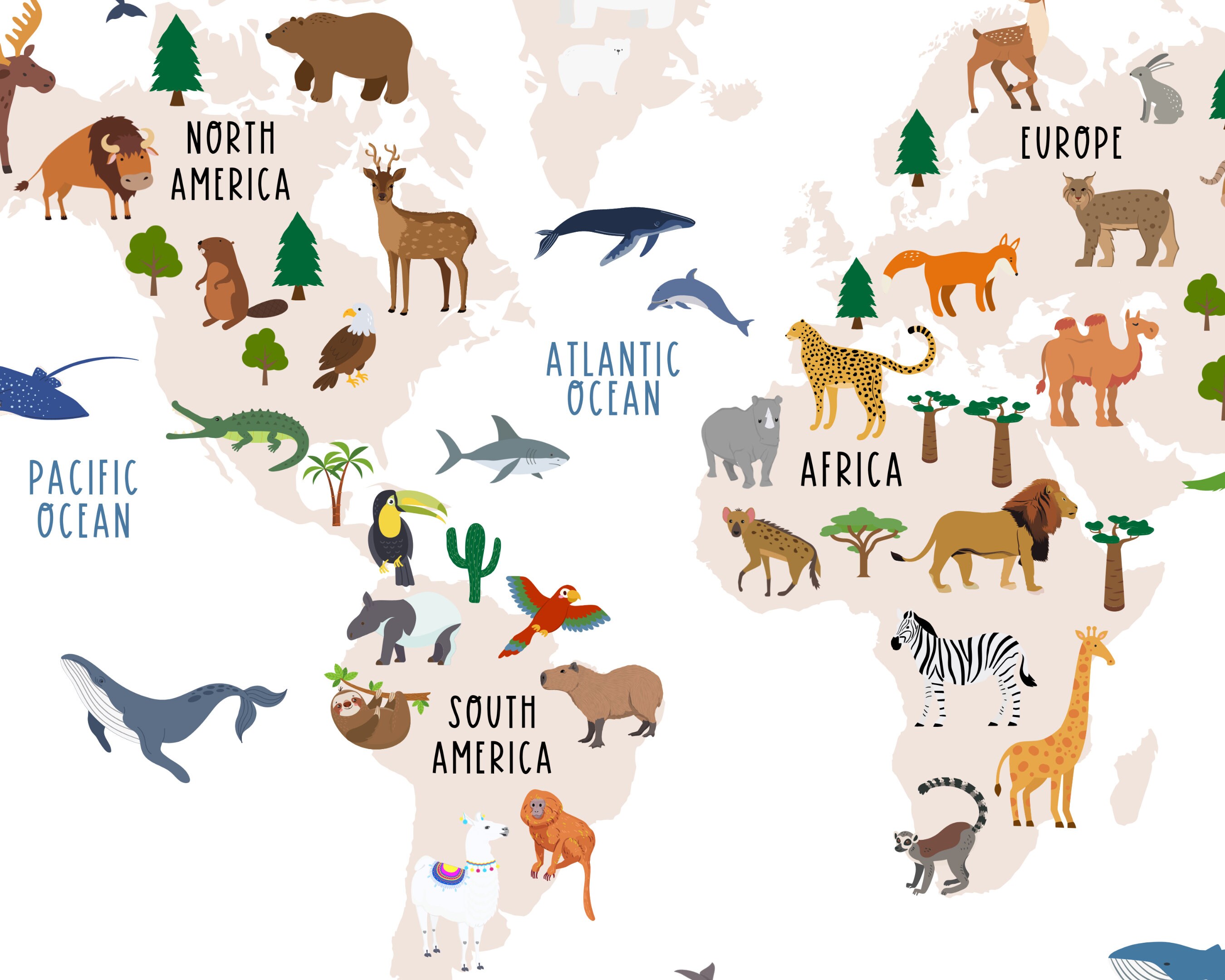 Animal World Map Printable Kids Learning Poster Classroom - Etsy Australia