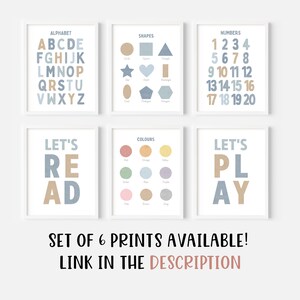 Alphabet Numbers Prints, Boy Playroom Wall Art, Watercolour ABC Shapes ...
