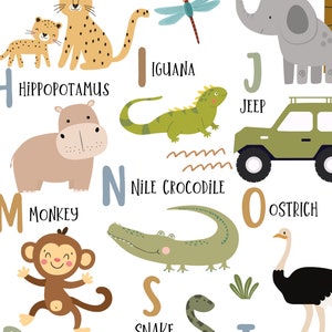 Safari Alphabet Numbers Prints, ABC Poster, Numbers 1-10, Pre-school ...