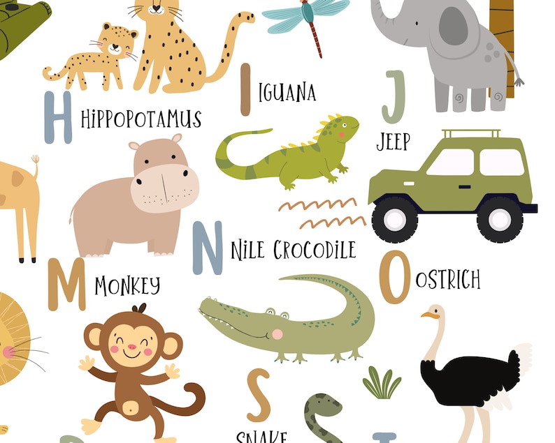 Safari Alphabet Numbers Prints, ABC Poster, Numbers 1-10, Pre-school ...