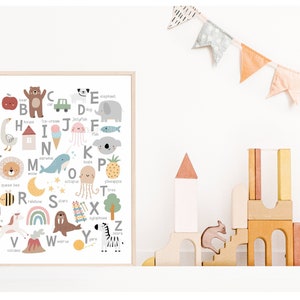 ABC Nursery Prints, Alphabet Learning Poster, Boho Nursery Decor ...