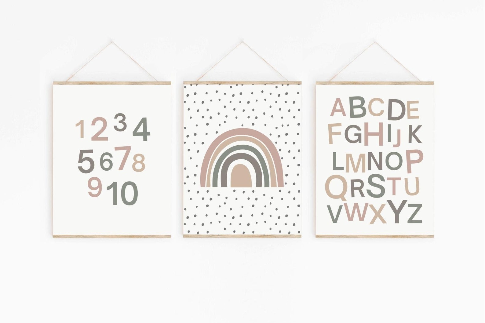 Neutral Alphabet Number Posters, Boho Rainbow Print, Gender Neutral ...