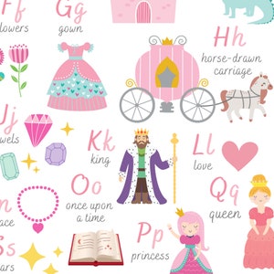 Princess ABC Prints, Girl Nursery Print Set of 6, Playroom Princess ...