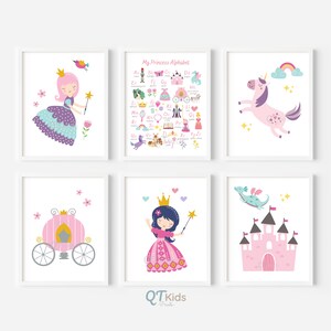 Princess ABC Prints, Girl Nursery Print Set of 6, Playroom Princess ...