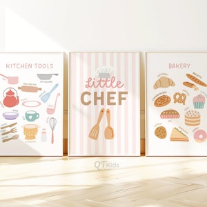 Kitchen Playroom Prints, Pretend Play Kitchen Printable Wall Art, Pink ...