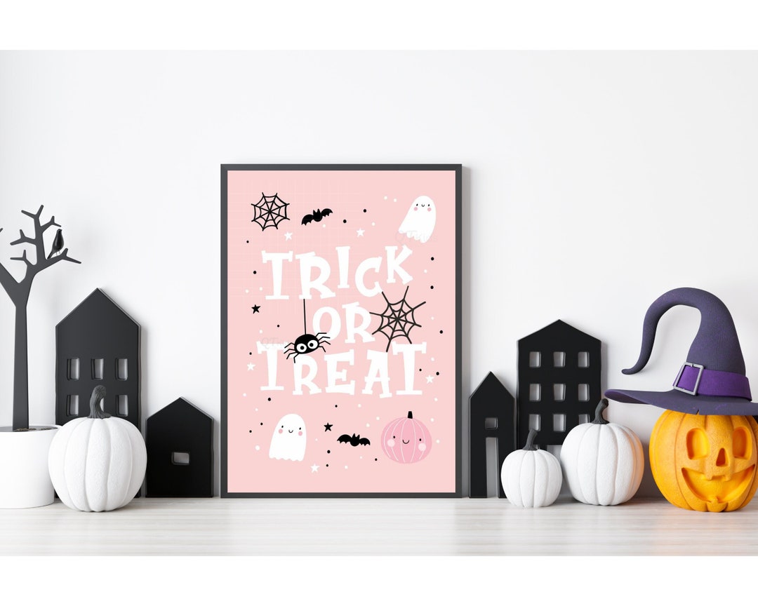 Halloween Nursery Print, Pink Halloween Decor, Kids Halloween Party ...