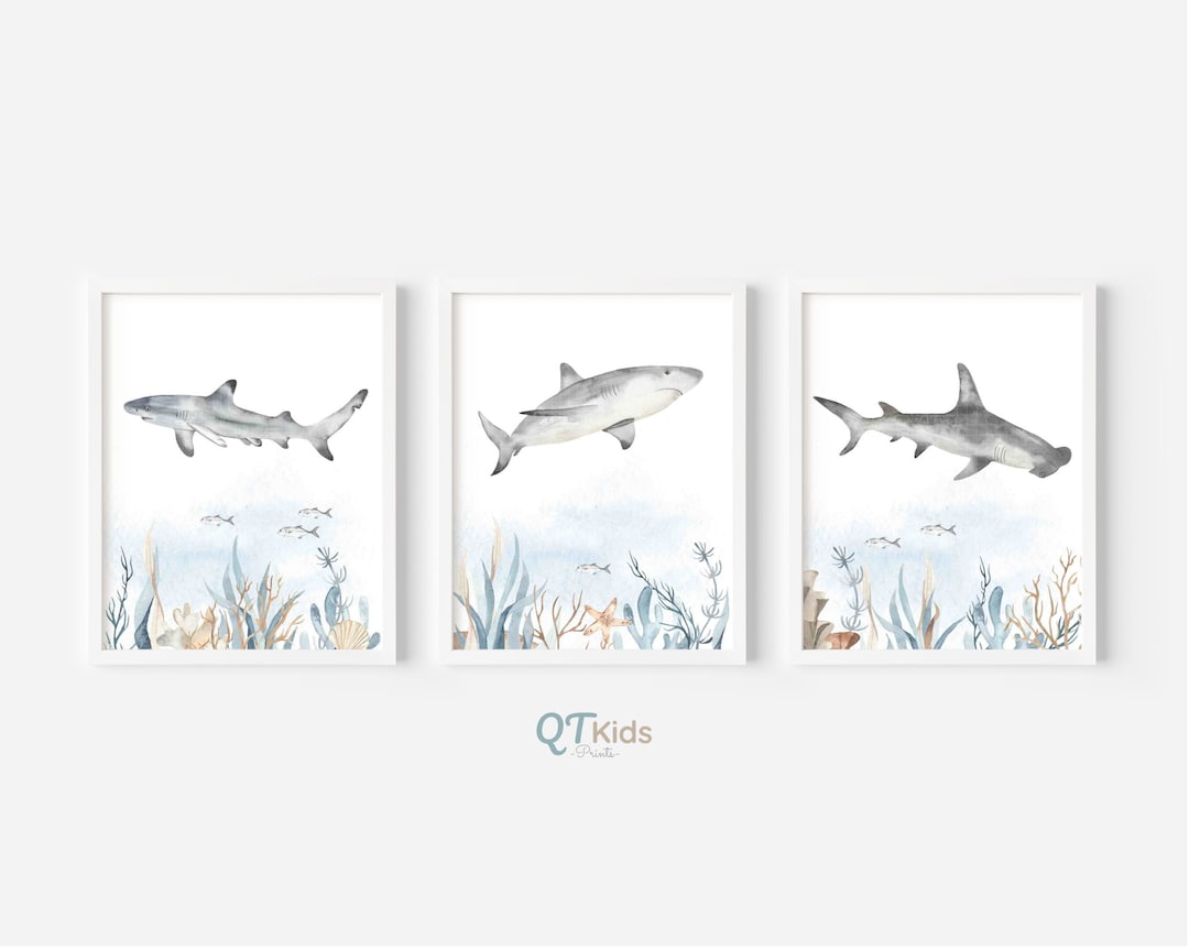 Shark Prints, Ocean Animal Posters, Boy Nursery Prints, Under the Sea ...