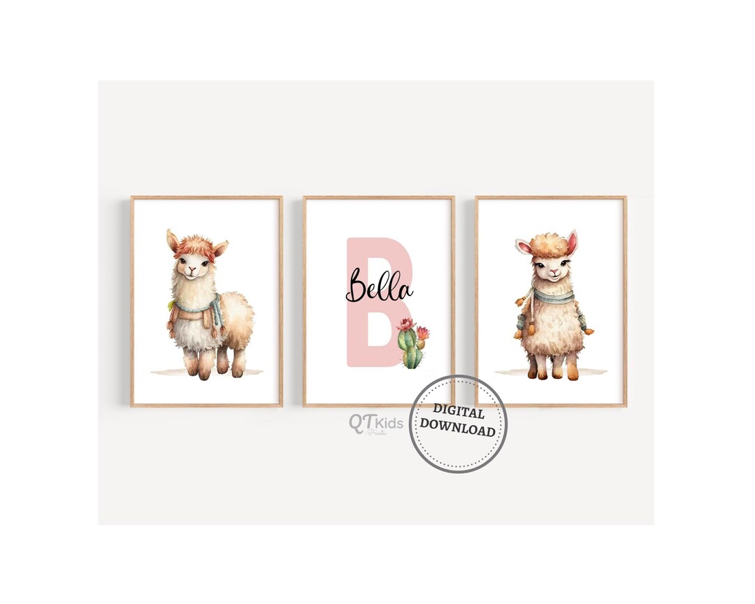 Alpaca Nursery Prints, Custom Baby Name Wall Art, Personalized Farm ...