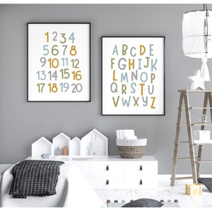 Alphabet Numbers Prints Set of 2, Boy Room Printable Wall Art, Toddler ...