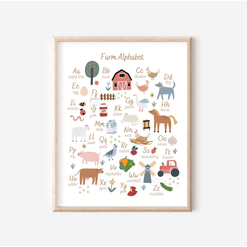 Farm Alphabet Numbers Prints Farm Nursery Wall Art Farm Kids - Etsy