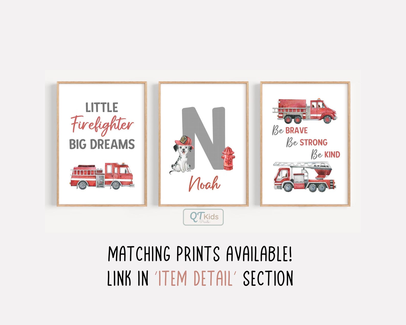 Fire Trucks Nursery Print, Firefighter Fire Engine Kids Room Wall Art ...