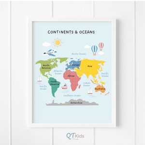 Continents Oceans Educational Print, Montessori Classroom Wall Art ...