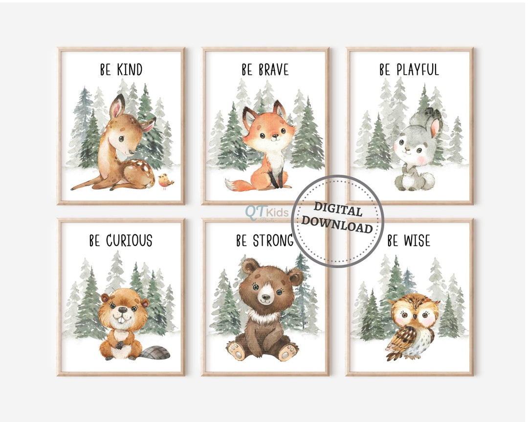 Woodland Animal Nursery Prints, Forest Nursery Decor, Kids Playroom ...